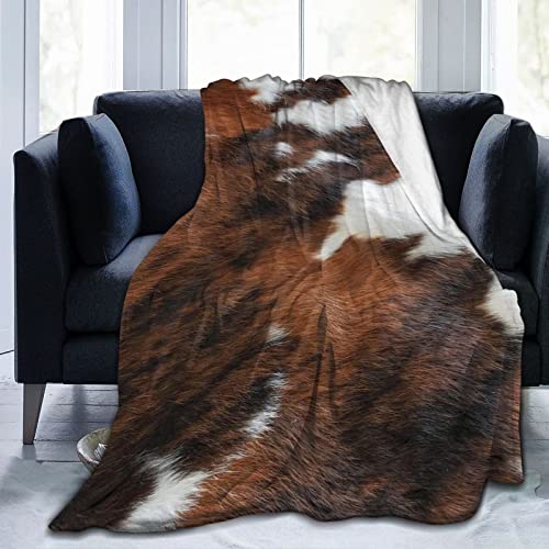 Fleece Blanket Brown and White Cowhide Print Fiber House Flannel Throw Blankets All-Season Throw Warm for Home Lovely 60"x80"