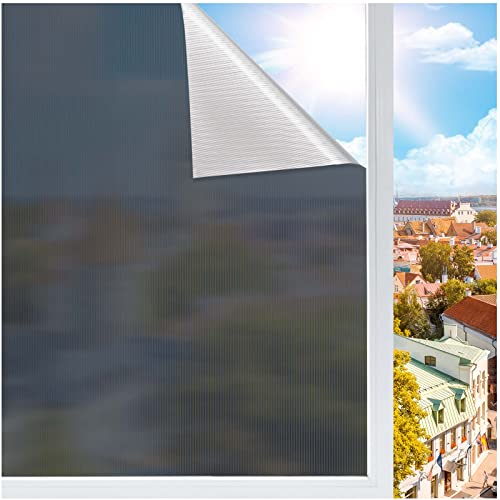 Beautysaid Window Tinting Film for Home Heat Blocking: One Way Window Film Privacy Day and Night, Sun Blocking Window Film Window Privacy Film See Out Not in Vertical Stripes 17.7 x 78.7 Inch