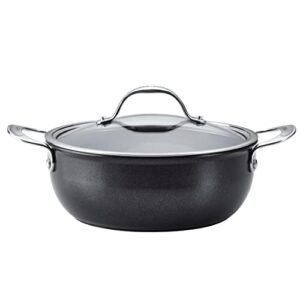 anolon x seartech aluminum nonstick casserole pan with lid, 4-quart, super dark gray