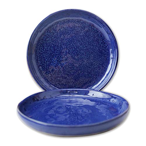 roro 7-Inch Ceramic Appetizer Plates - Handcrafted Stoneware with Unique Glossy Reactive Blue Bubble Finish, Ideal for Serving & Plating Gourmet Dishes, Durable & Elegant Design, Set of 2