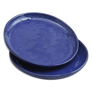 roro 7-Inch Ceramic Appetizer Plates - Handcrafted Stoneware with Unique Glossy Reactive Blue Bubble Finish, Ideal for Serving & Plating Gourmet Dishes, Durable & Elegant Design, Set of 2