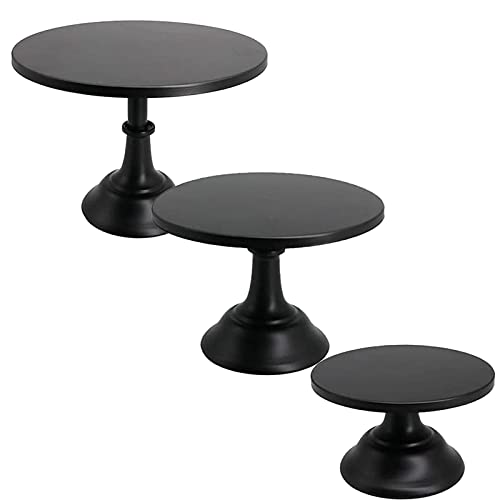 Set of 3 Pieces Black Iron Cake Stands 12" 10" 8" Cake Holder Dessert Display Plate Serving Tray for Baby Shower Wedding Birthday Party Halloween Family Party (Style A)