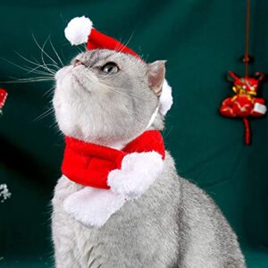 Orgrimmar Cat Santa Hat with Scarf Pet Christmas Costume Set Pet Christmas Outfit Xmas Clothes for Small Cats&Dogs