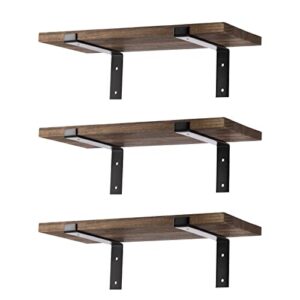 kosiehouse rustic wood floating shelves, wall mounted shelf hanging wall decorative shelves display ledge storage rack for bathroom, kitchen, bedroom, living room - set of 3 (downward bracket)