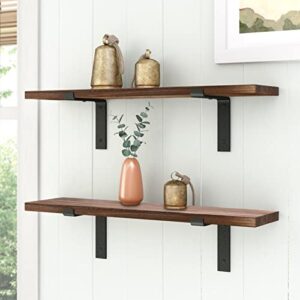 Kosiehouse Rustic Wood Floating Shelves, Wall Mounted Shelf Hanging Wall Decorative Shelves Display Ledge Storage Rack for Bathroom, Kitchen, Bedroom, Living Room - Set of 3 (Downward Bracket)