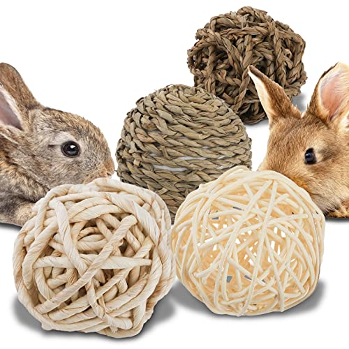 Yesland Woven Bed Mat for Rabbits - Set of 12 - Grass Mat Bunny Bedding Nest with Small Animals Play Balls Rolling Chew Toys for Guinea Pig Chinchilla Squirrel Hamster Cat Dog and Small Animal