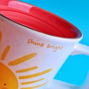 TREEWOO Coffee Mug Latte Milk Tea Ceramic Cup with Sun Rainbow Cute Bright Watercolor Pattern 350ML Weather Mugs Christmas Birthday Anniversary Thanksgiving Gift