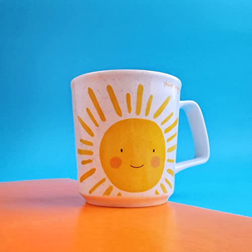 TREEWOO Coffee Mug Latte Milk Tea Ceramic Cup with Sun Rainbow Cute Bright Watercolor Pattern 350ML Weather Mugs Christmas Birthday Anniversary Thanksgiving Gift