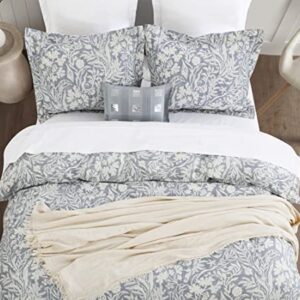 DAUAOTO King Size Duvet Cover Set - 104"X90" Cover + 2 Pillow Shams, Cotton Bedding Sets, Bluish Gray Botanic Pattern