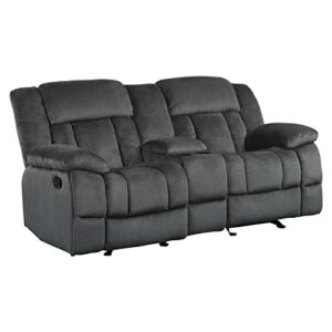 lexicon caspian fabric double glider reclining love seat with center console, charcoal