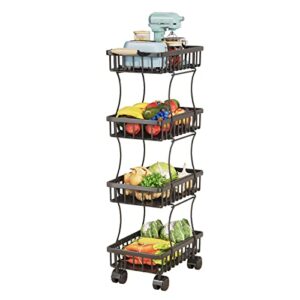 Wisdom Star 4 Tier Fruit Vegetable Basket for Kitchen, Storage Cart, Vegetable Basket Bins, Wire Storage Organizer Utility Cart with Wheels, Medium, Black