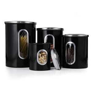 malmo canisters set, 4 piece food container window kitchen canister with fingerprint resistance lids, black