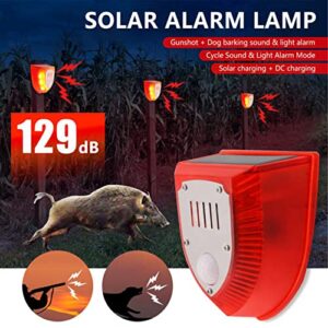 keeda Solar Security Light Alarm, 129dB Warning Loud Solar Strobe Light Makes Gunshot Sounds & Dog Barking Waterproof PIR LED Motion Sensor for Farm Barn Yard (2 Pack)