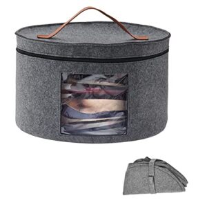 hat storage box with dust lid, felt round foldable hat organizer family travel storage box (m)