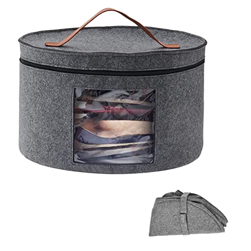 Hat Storage Box With Dust Lid, Felt Round Foldable Hat organizer Family Travel Storage Box (M)