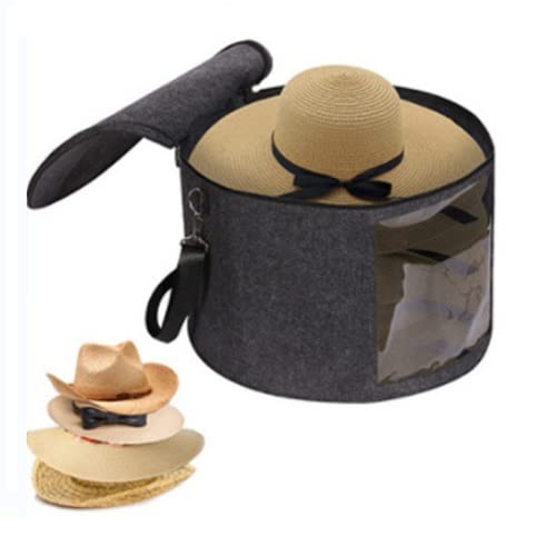 Hat Storage Box With Dust Lid, Felt Round Foldable Hat organizer Family Travel Storage Box (M)