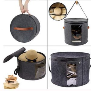 Hat Storage Box With Dust Lid, Felt Round Foldable Hat organizer Family Travel Storage Box (M)