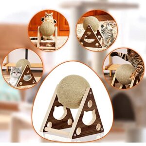 Cat Scratcher Ball Wood Sisal Cat Scratcher Toy Cats Scratcher Orb Scratcher for Indoor Kittens and Cats Nails Interactive Solid Wood Pet Toy Cat Exercise Fun Toy Protect Your Furniture (Small)