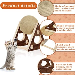 Cat Scratcher Ball Wood Sisal Cat Scratcher Toy Cats Scratcher Orb Scratcher for Indoor Kittens and Cats Nails Interactive Solid Wood Pet Toy Cat Exercise Fun Toy Protect Your Furniture (Small)