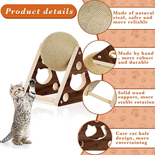 Cat Scratcher Ball Wood Sisal Cat Scratcher Toy Cats Scratcher Orb Scratcher for Indoor Kittens and Cats Nails Interactive Solid Wood Pet Toy Cat Exercise Fun Toy Protect Your Furniture (Small)