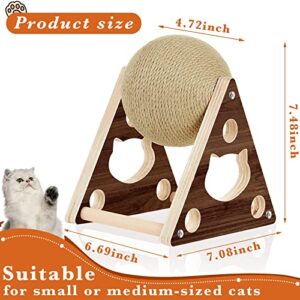 Cat Scratcher Ball Wood Sisal Cat Scratcher Toy Cats Scratcher Orb Scratcher for Indoor Kittens and Cats Nails Interactive Solid Wood Pet Toy Cat Exercise Fun Toy Protect Your Furniture (Small)