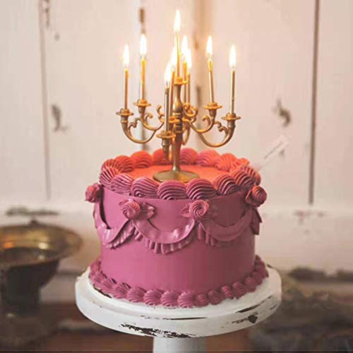 Generic 2pcs Candelabra Birthday Candles Golden Cake Candle Holders Gorgeous Wedding Cupcake Decor Unique Cake Picks 9R5151BP6DDH17J 10X10X18cm