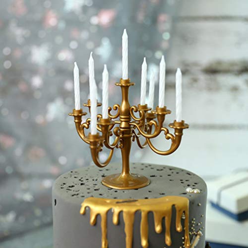 Generic 2pcs Candelabra Birthday Candles Golden Cake Candle Holders Gorgeous Wedding Cupcake Decor Unique Cake Picks 9R5151BP6DDH17J 10X10X18cm