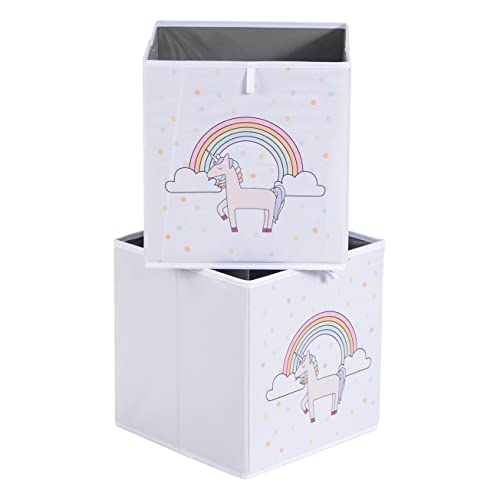 Amazon Basics Kids Collapsible Fabric Storage Cube Organizer Bins, Pack of 6, Unicorns & Rainbows, 13x15x13"