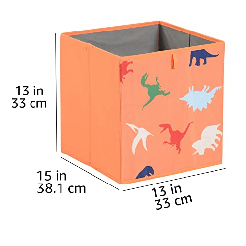 Amazon Basics Kids Collapsible Fabric Storage Cube Organizer Bins - Pack of 6, Dino Squad, 13x15x13"