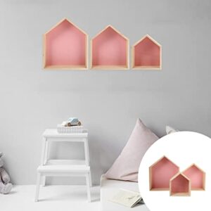 BESPORTBLE Home Decor Locker Shelf Photo Wall Shelf Display 3pcs Wood House Shape Storage Racks Multifunction Wall Shelves for Home Bathroom Wall Shelf Organizer Home Decor Locker Shelf