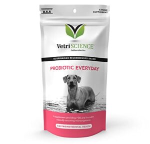 vetriscience probiotic everyday for dogs duck flavor 120 chews - itchy skin gut health and gas relief with prebiotics