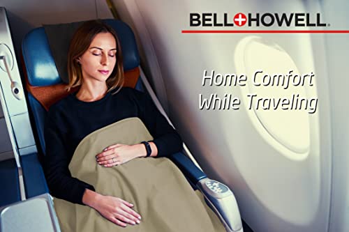 BELL+HOWELL, Cream Colored Travel Blanket for Airplane / or Use as a Throw Blanket for Home, Ultra Soft Materials, Machine Washable, Carrying Case Included