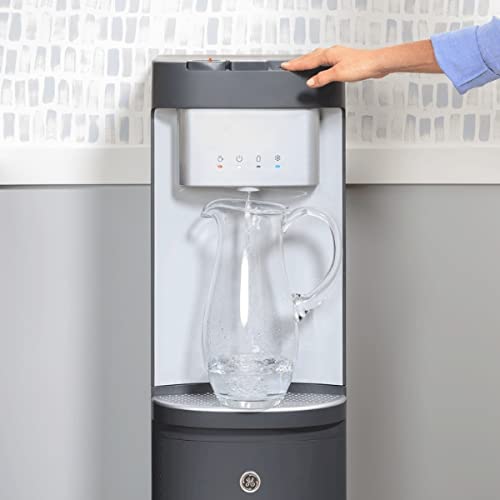 GE Bottom-Loading Tri-Temperature Water Dispenser | 5 Gallon Water Cooler for Home or Office | 3 Temperature Settings | Taller 13" Dispenser Height | No Lift Bottom Loading | LED Light | Charcoal