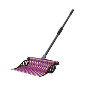 noble equestrian adjustable wave fork for muck, manure, & heavy duty farm work, orange/purple