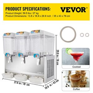 VEVOR Commercial Beverage Dispenser, 14.25 Gallon 3 Tanks Commercial Drink Dispenser, 350W Food Grade Material Stainless Steel Commercial Juice Dispenser With Thermostat Controller for Cold Drink