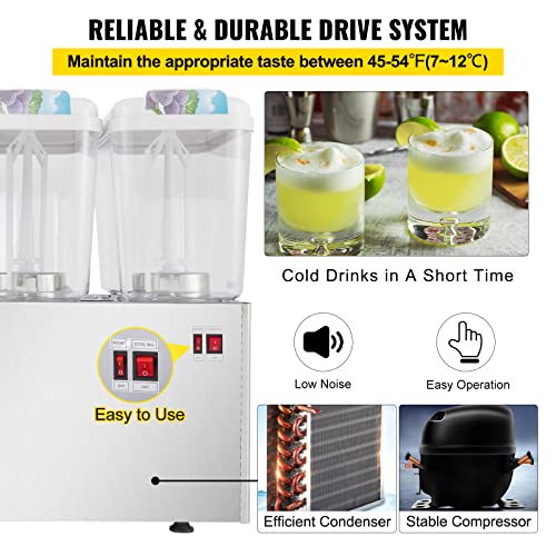 VEVOR Commercial Beverage Dispenser, 14.25 Gallon 3 Tanks Commercial Drink Dispenser, 350W Food Grade Material Stainless Steel Commercial Juice Dispenser With Thermostat Controller for Cold Drink