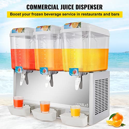 VEVOR Commercial Beverage Dispenser, 14.25 Gallon 3 Tanks Commercial Drink Dispenser, 350W Food Grade Material Stainless Steel Commercial Juice Dispenser With Thermostat Controller for Cold Drink