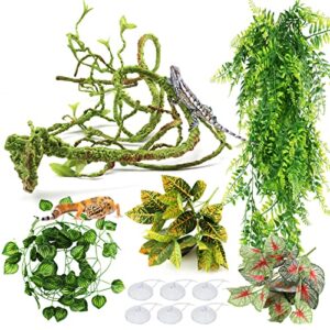 pietypet reptile plants, terrarium hanging plant vines artificial leaves reptile hide, leopard gecko tank accessories, terrarium decorations for bearded dragon lizard snake geckos chameleon