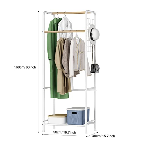 JZM Garment Rack Clothes Organizer Double Rod Hanger Portable Clothing Storage Sturdy Coat Shelves Freestanding for Living Room Laundry