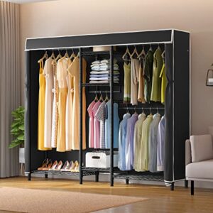 VIPEK V6C Heavy Duty Covered Clothes Rack 5 Tiers Wire Garment Rack Large Size Wardrobe Closet Black Metal Clothing Rack with Black Oxford Fabric Cover, 75.6" L x 18.5" W x 76.4" H, Max Load 780 LBS