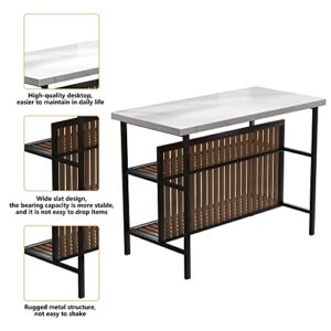 DKLGG 3 Piece Dinging Table Set, Faux Marble Dining Room Table Set with 2-Tier Storage Shelves, Bar Table Set with Bar Stools, Sturdy Kitchen Table with Storage for Restaurant, Living Room