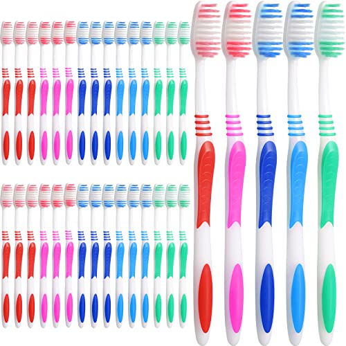 Honeydak 250 Packs Individually Wrapped Toothbrushes Disposable Bulk Toothbrushes Soft Bristle Tooth Brush Manual Travel Toothbrush Set Rubber Handle Multi Color Toothbrush for Adults Kids