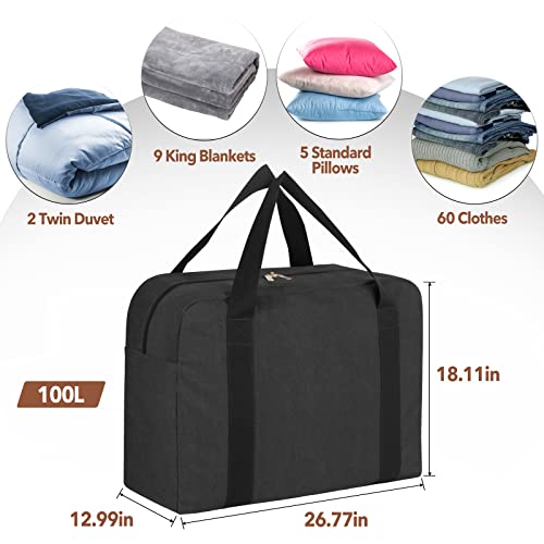 Nsxsu Extra Large Capacity Thickened Canvas Comforter Storage Bags Organizer, Full-coverage Reinforced Handle with Zipper, Moving Bag for Store Blankets, Thick Fabric, Bedding, Clothes, Pillows