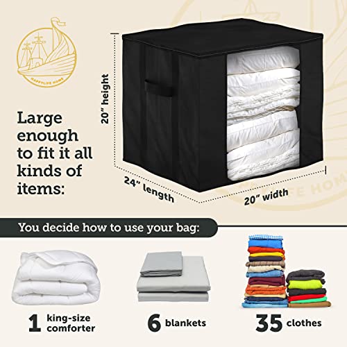 Happylife Home Large Cloth Storage Bags With Zipper, Reinforced Handles & Clear Window - Organize & Create More Space With Our Durable Multipurpose Storage Containers for Clothes, Comforters & Blankets - 3 Pack