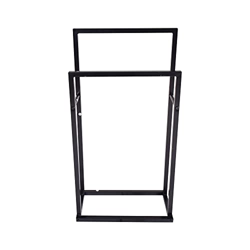 Metal Towel Racks Stand Bathroom freestanding Towel Racks for Bathroom Outdoor Towel Rack Standing Towel Rack 2 Bars Freestanding Drying Shelf Washcloths Holder Black