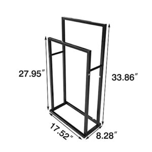 Metal Towel Racks Stand Bathroom freestanding Towel Racks for Bathroom Outdoor Towel Rack Standing Towel Rack 2 Bars Freestanding Drying Shelf Washcloths Holder Black