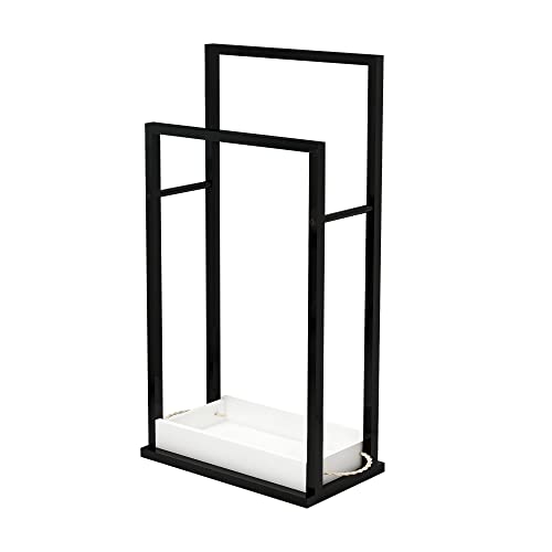 Metal Towel Racks Stand Bathroom freestanding Towel Racks for Bathroom Outdoor Towel Rack Standing Towel Rack 2 Bars Freestanding Drying Shelf Washcloths Holder Black