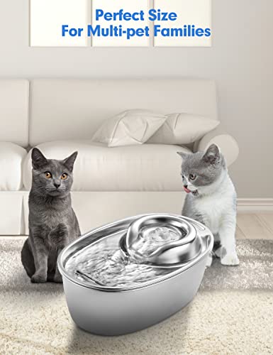 WOPET F10 Cat Water Fountain Stainless Steel,67oz/2L Pet Water Fountain,Automatic Cat Water Dispenser,Cat Bowl,Dog Water Fountain,Dishwasher Safe for Cats&Dogs (F10)