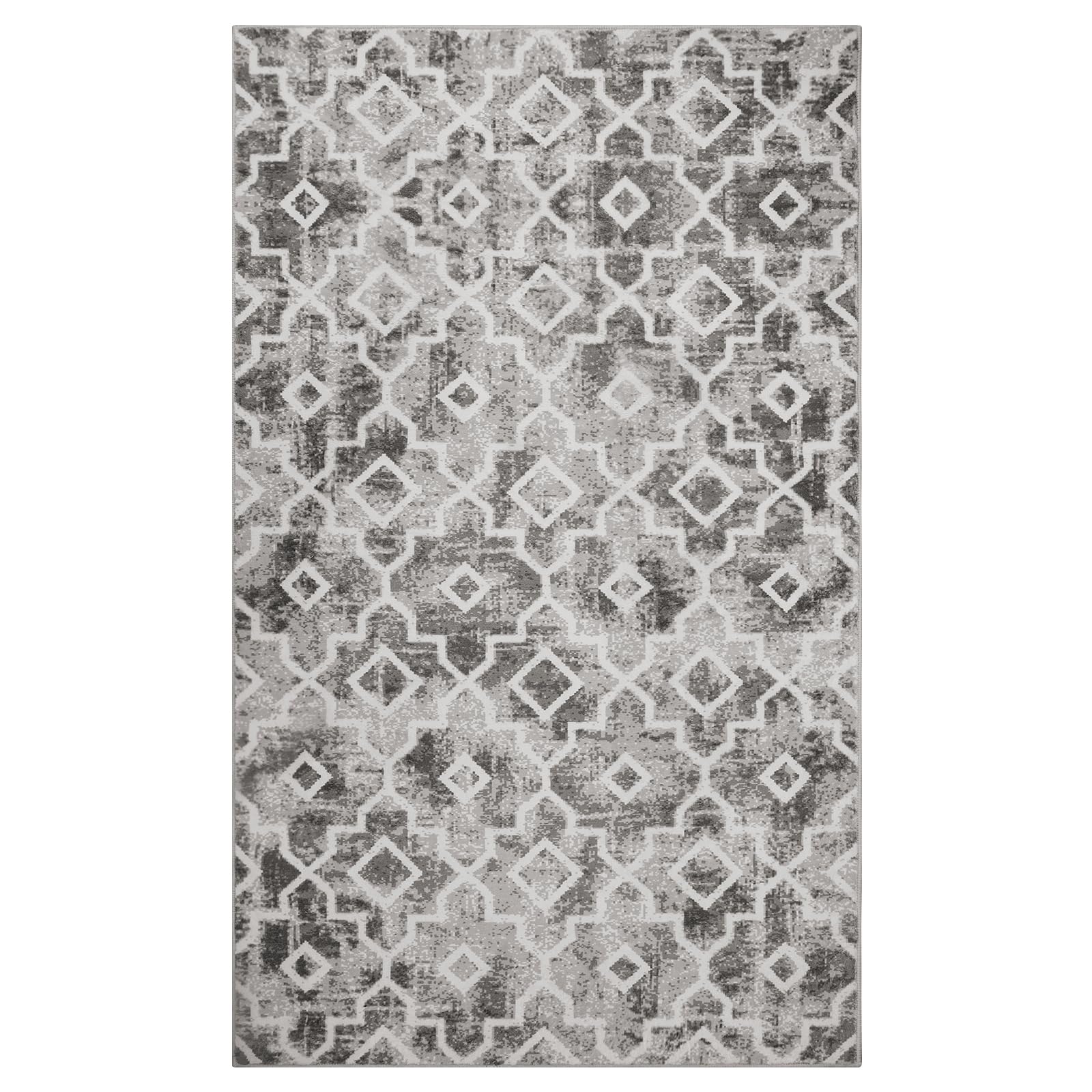 Moynesa Washable Area Rug- 3x5 Moroccan Entryway Throw Rug Non-Slip Kitchen Carpet Runner Modern Geometric Faux Wool Distressed Accent Mat Soft Floor Rugs for Living Room Bedroom Dining