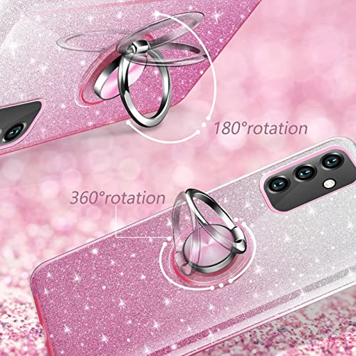 KSWOUS for Galaxy A13 5G Case with Screen Protector [2 Pack], Glitter Sparkly Bling Pink Protective Cover with Kickstand for Women Girls Slim Shockproof Case for Samsung A13 Phone Case (Pink)